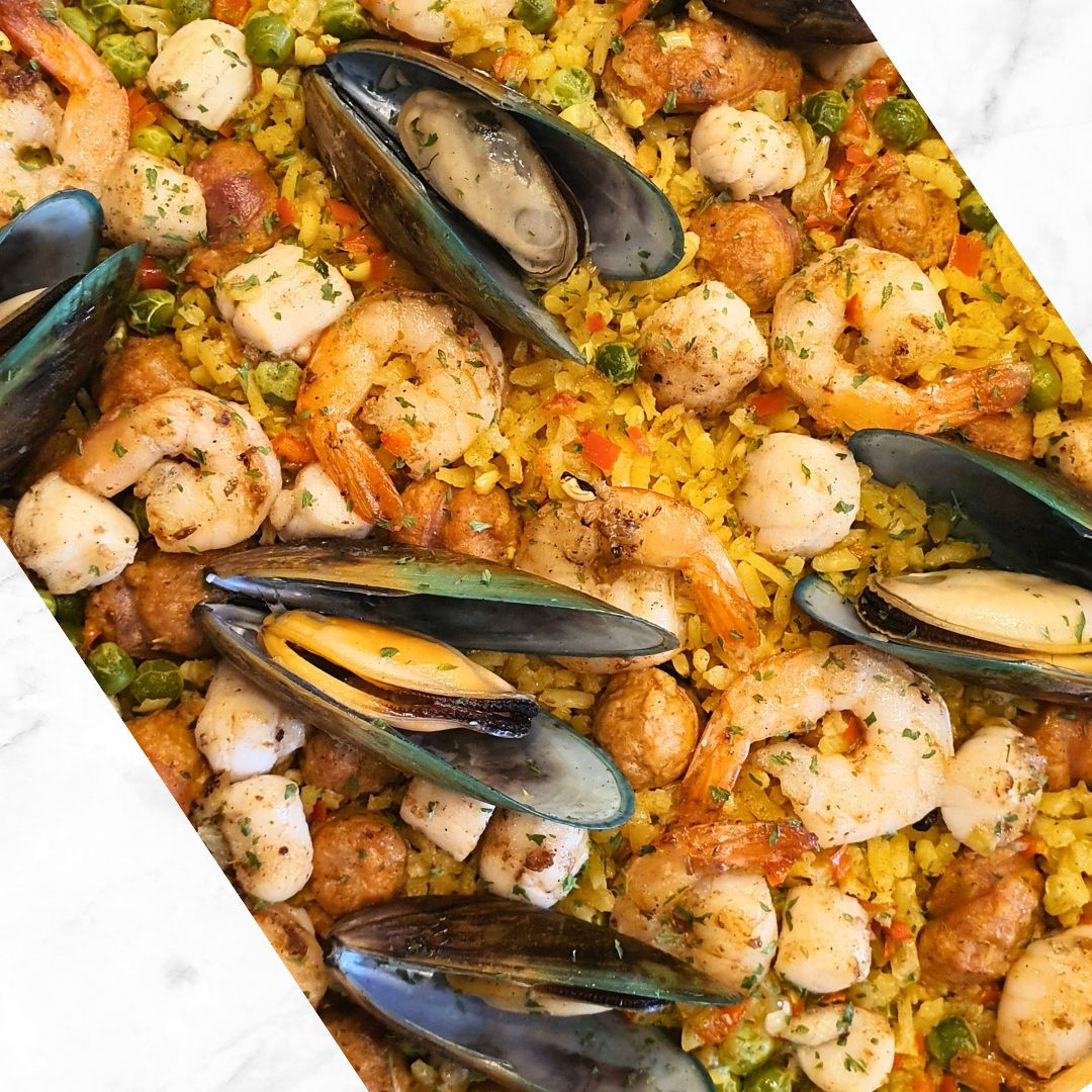 Seafood Paella (New Zealand Mussels, White Shrimp , Bay Scallops, Span ...